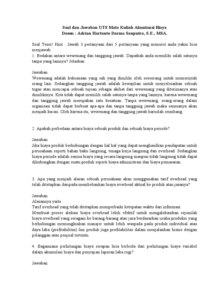 Soal UTS Akuntansi Biaya | PDF