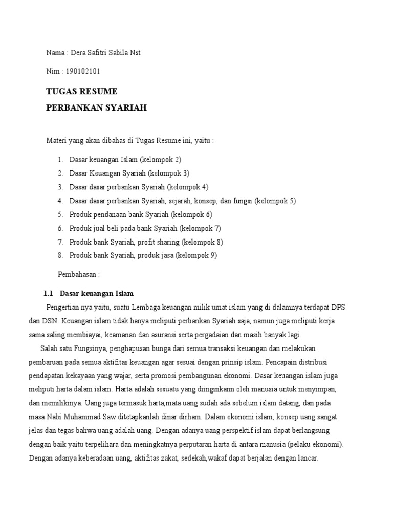 TUGAS RESUME Perbankan Syariah | PDF
