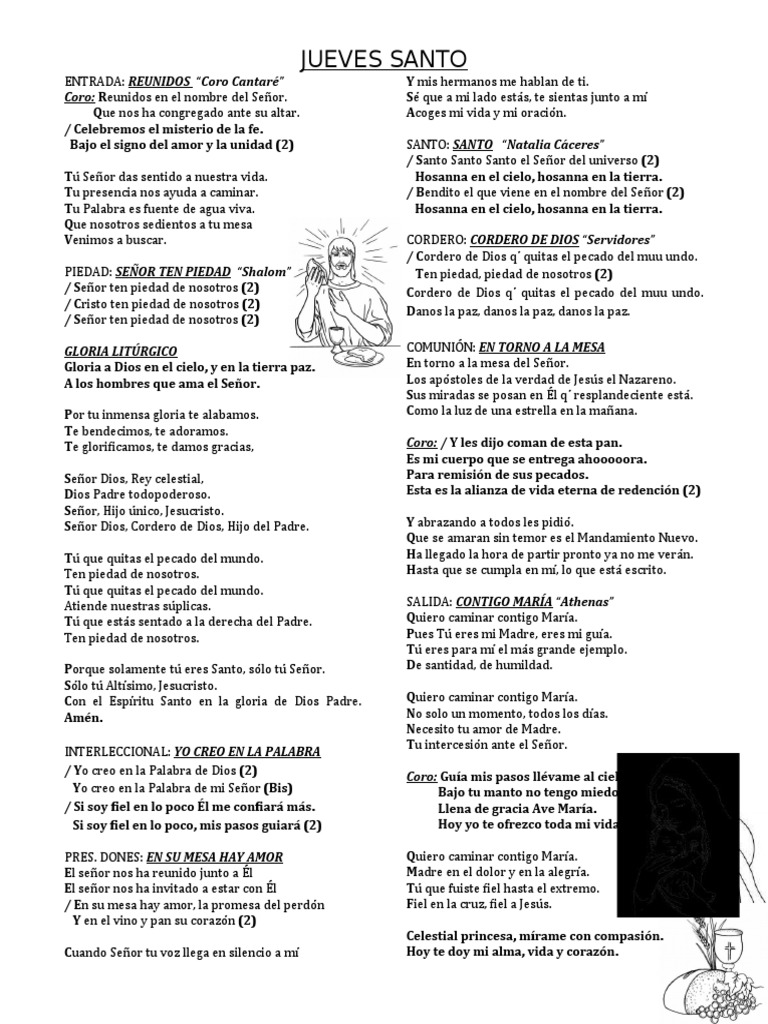 Cantos Jueves Santo | PDF | María, madre de Jesús | Misa (liturgia)