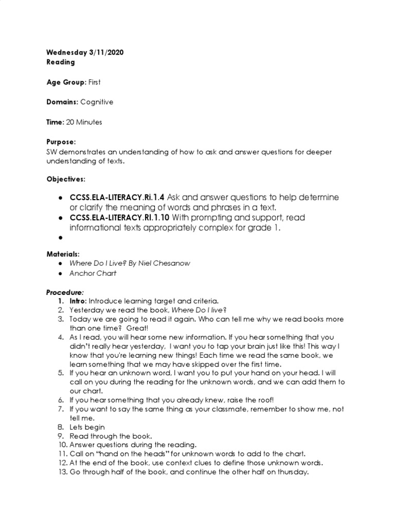 Lesson Artifact 2 | PDF | Reading Comprehension | Teaching