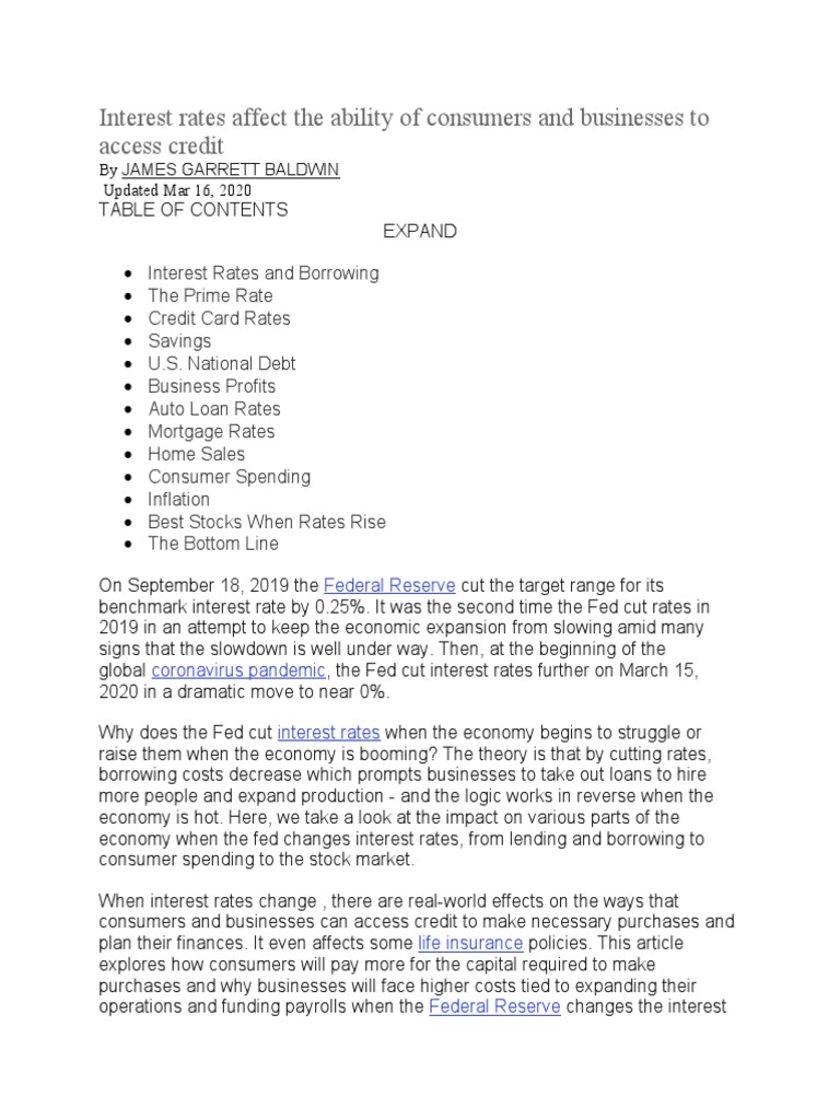 Interest Rates Affect The Ability of Consumers and Businesses To Access ...