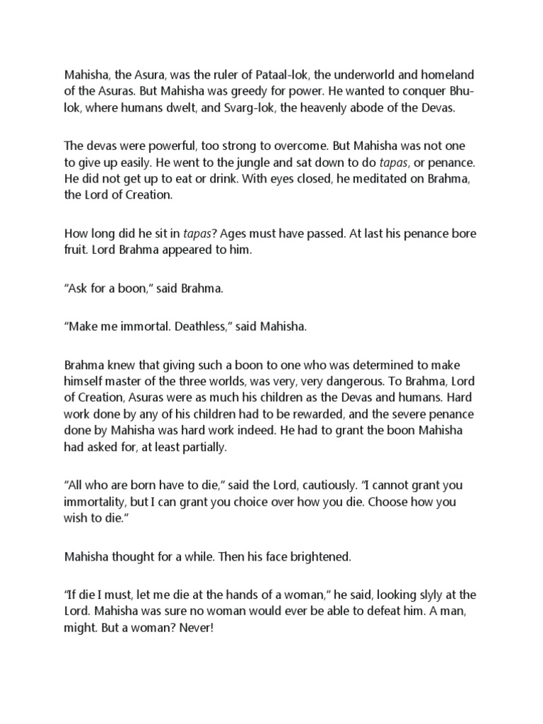 Mahishasura Story | Download Free PDF | Shiva | Vishnu