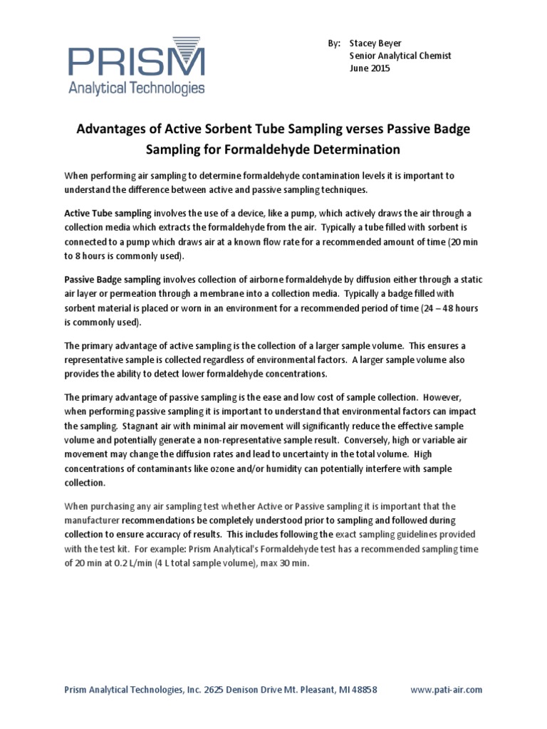 Active Vs Passive Sampling PDF | PDF | Formaldehyde | Analytical Chemistry