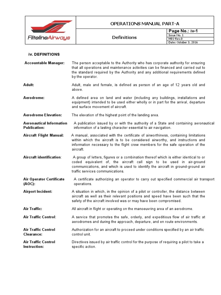 Operations Manual Part-A Definitions Page No.: - 1: Issue No. 1 M01-Rev ...
