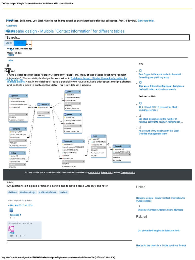Database Design - Multiple Contact Information For Different Tables ...