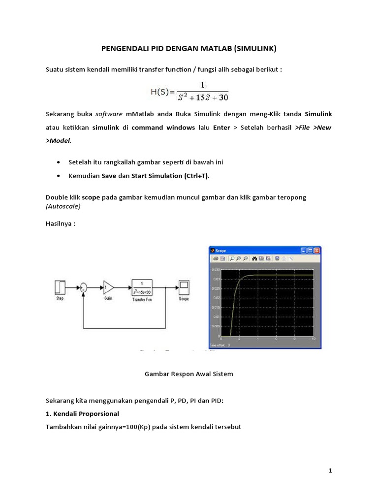 Pengendali PID dengan MATLAB Simulink | PDF | Metode & Bahan Ajar | Komputer