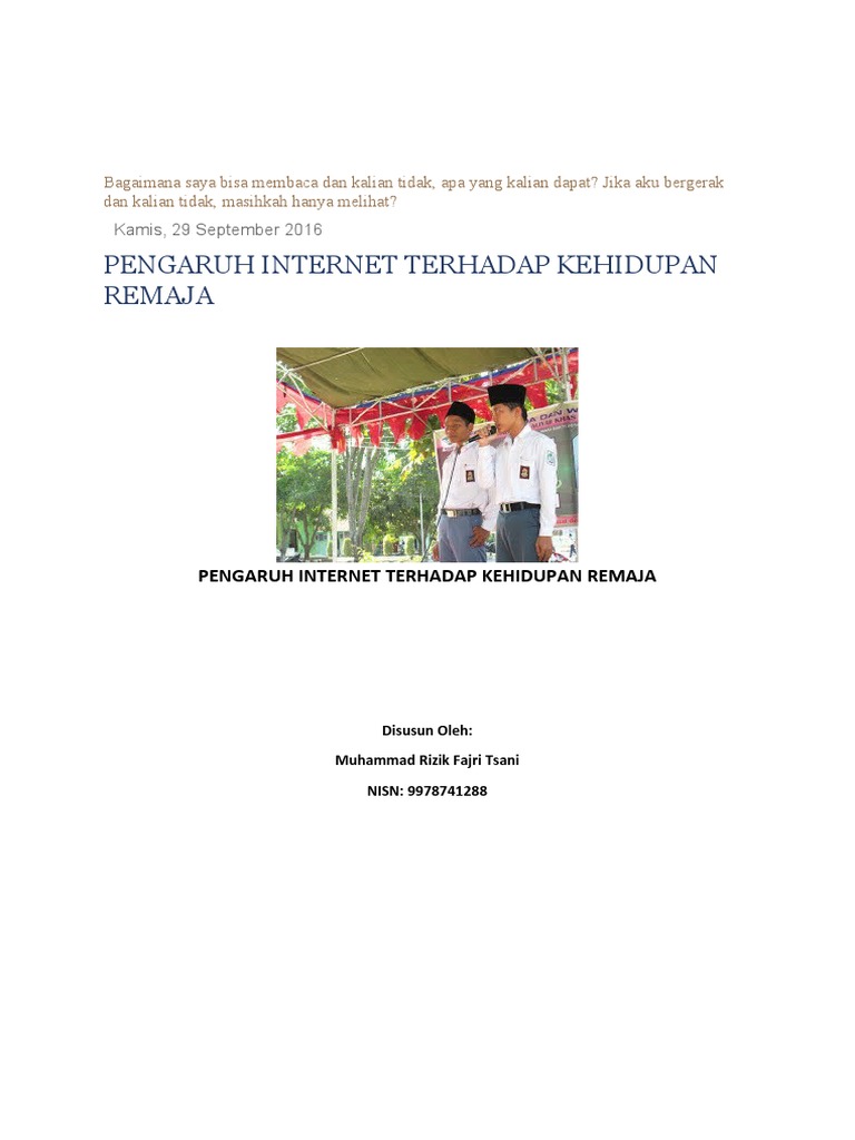 Dampak Internet pada Kehidupan Remaja | PDF | Ilmu Sosial | Komputer