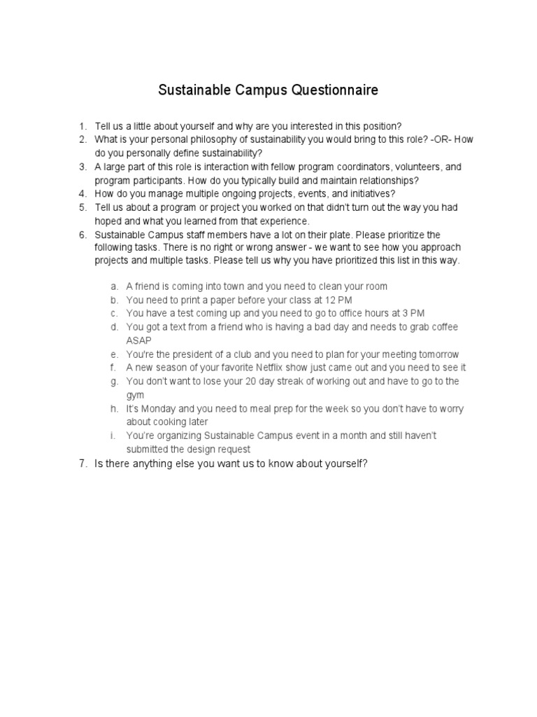 Sustainable Campus Questionnaire | PDF | Career & Growth
