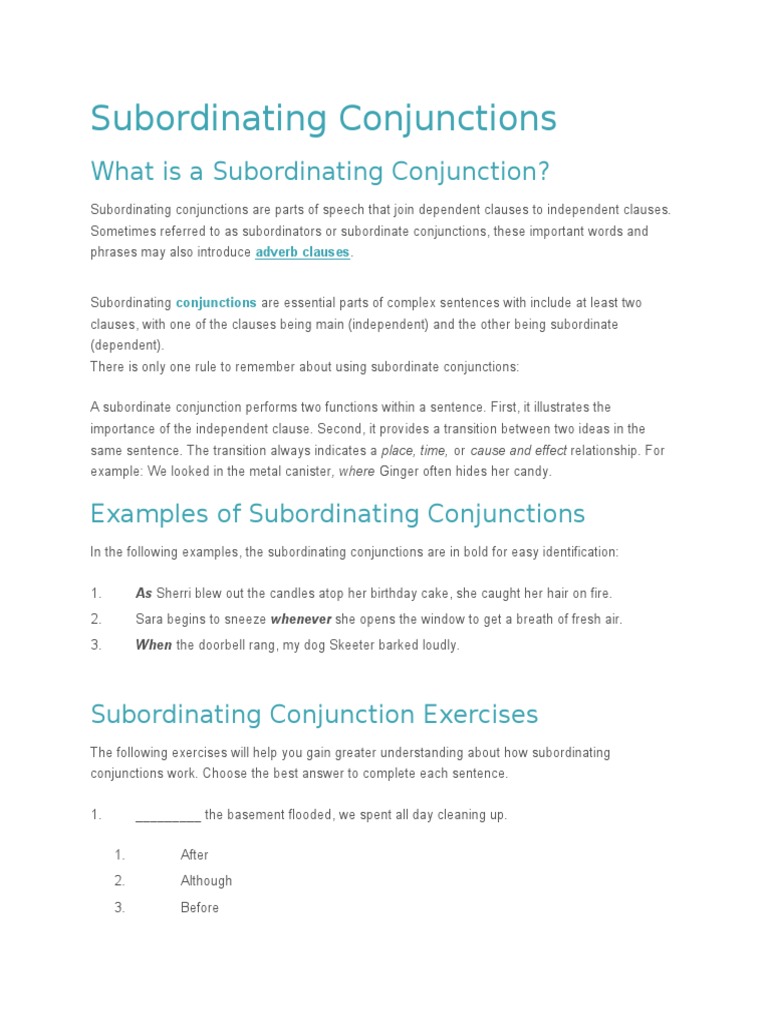 Subordinating Conjunctions: What Is A Subordinating Conjunction? | PDF | Clause | Sentence ...