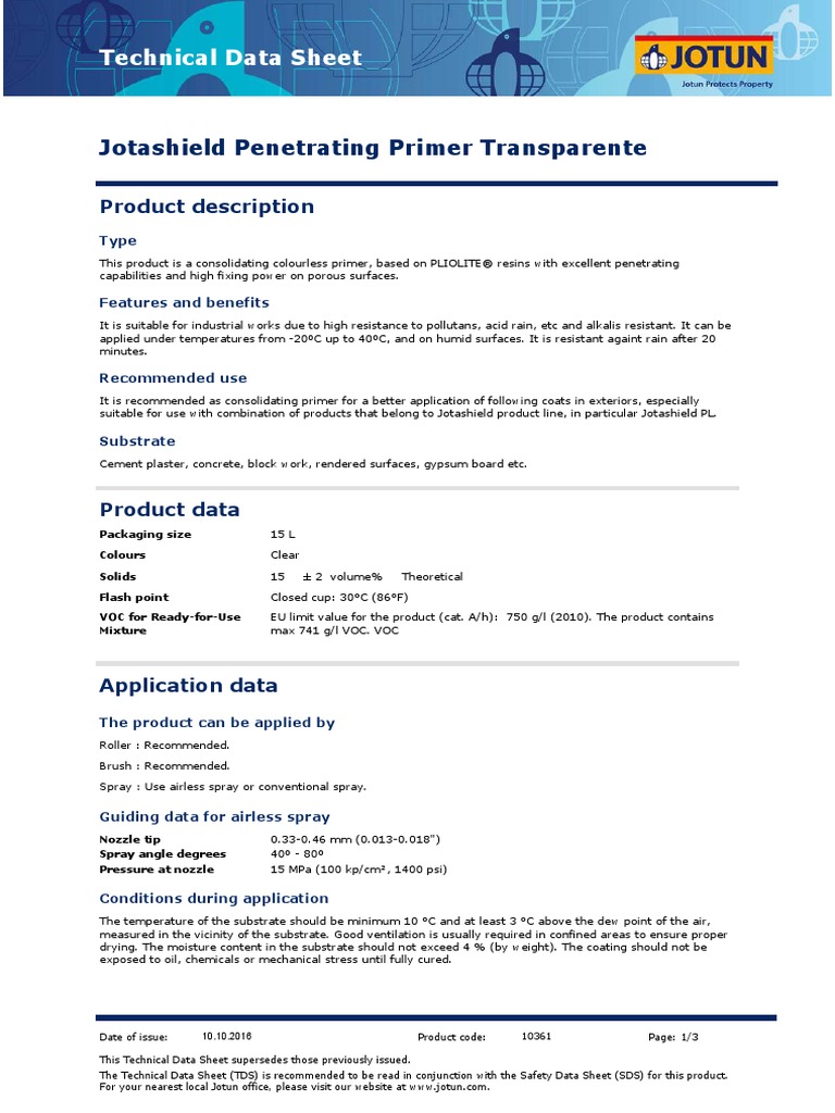 Jotashield Penetrating Primer Transparente: Technical Data Sheet | PDF ...