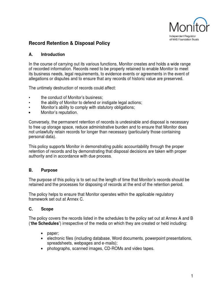 Retention and Disposal Schedule 290509 3 PDF | PDF | Records Management | The National Archives ...