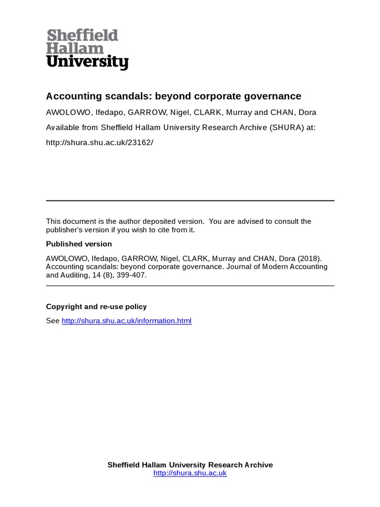Accounting Scandals Beyond Corporate Governance | PDF | Financial Audit ...