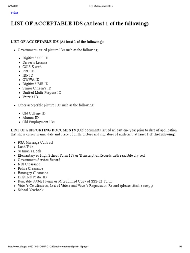 List of Acceptable ID's | PDF