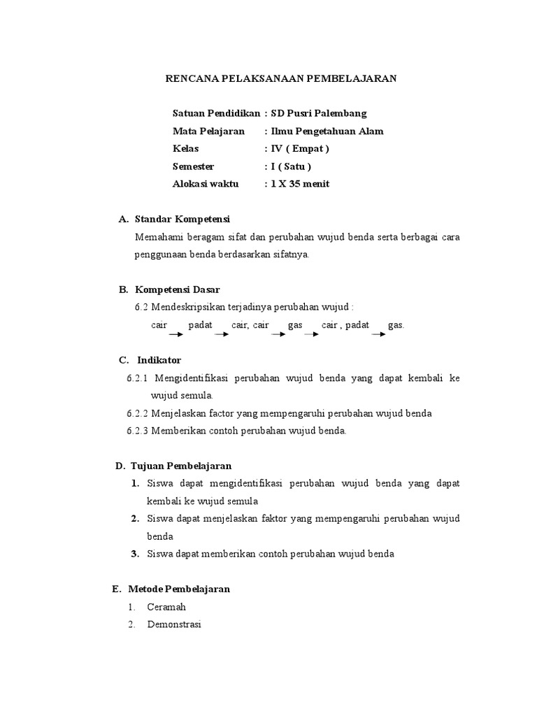 RPP KTSP Perubahan Wujud Benda | PDF