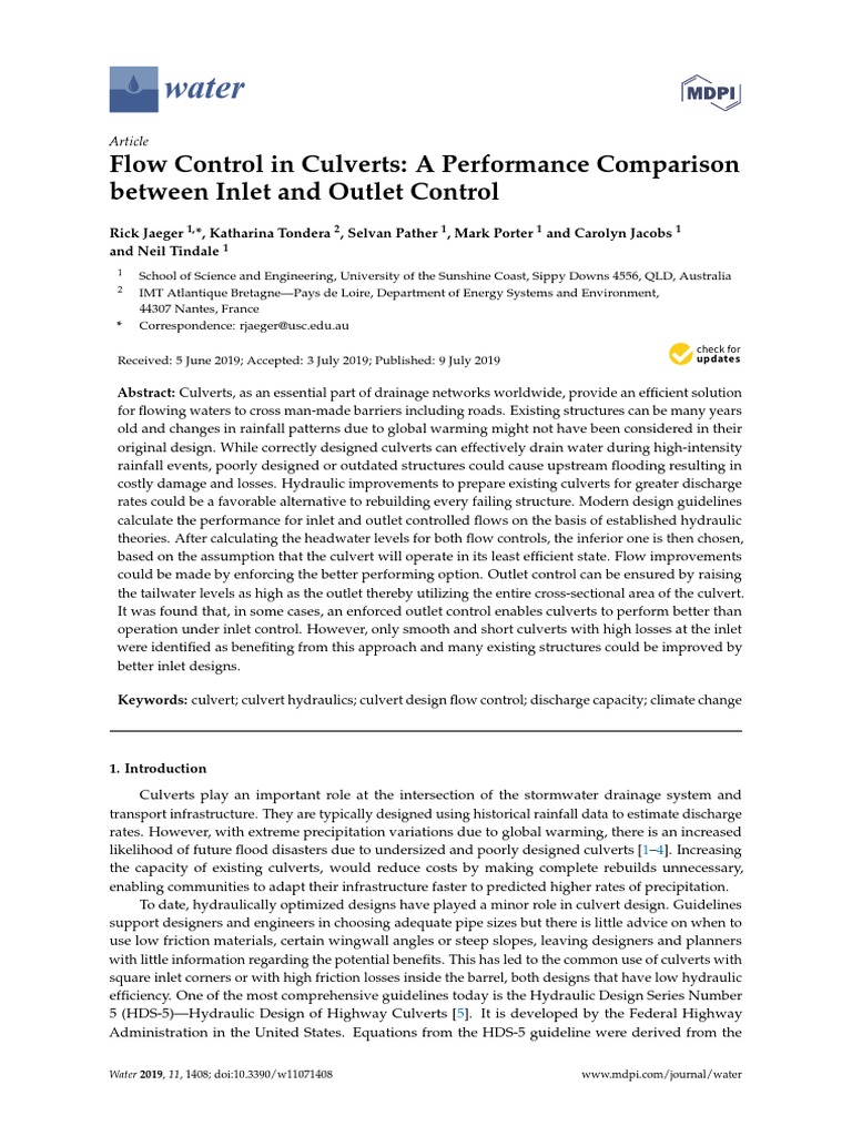 Comparing Inlet and Outlet Flow Control in Culverts: An Analysis of ...