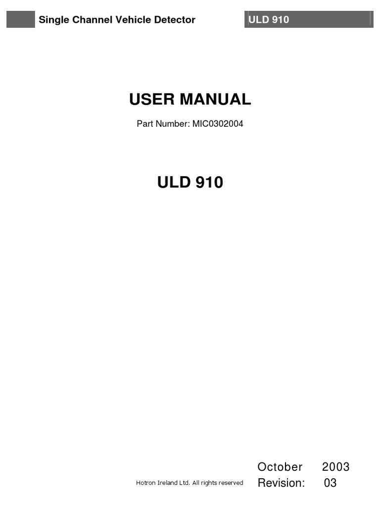 User Manual: Single Channel Vehicle Detector | PDF | Detector (Radio ...