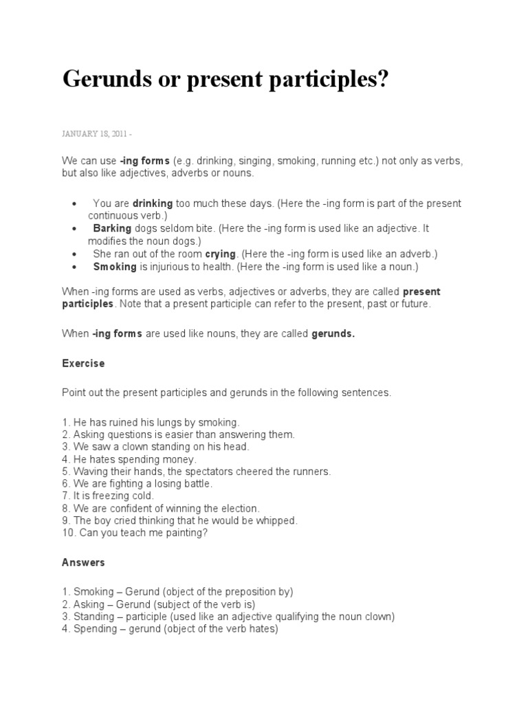 Gerunds vs Present Participles Explained | PDF | Verb | Adverb