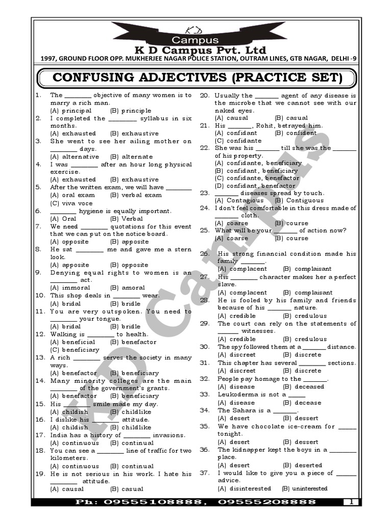 Confusing Adjectives (Practice Set) | PDF