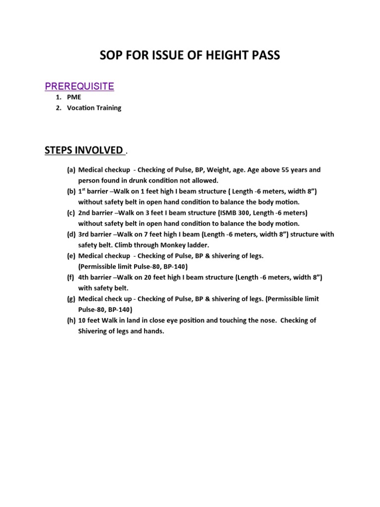Height Pass Issuance SOP Guide | PDF