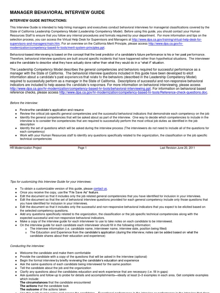Training Behavioral Interview Guide Manager Expanded | PDF | Competence ...