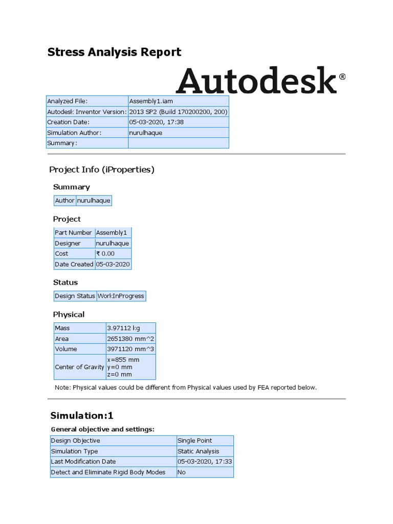 Assembly1.iam Stress Analysis Report 05-03-2020 | PDF | Strength Of ...