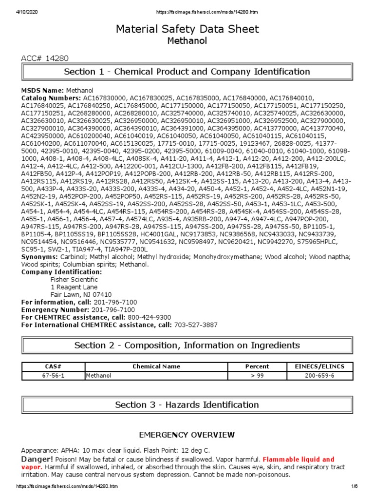Material Safety Data Sheet: Section 1 - Chemical Product and Company ...