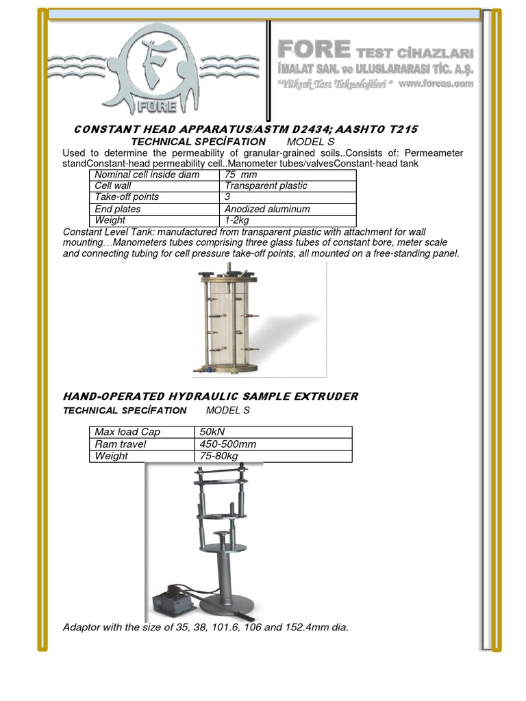Constant Head Apparatus/Astm D2434 Aashto T215: Technical Specifation ...
