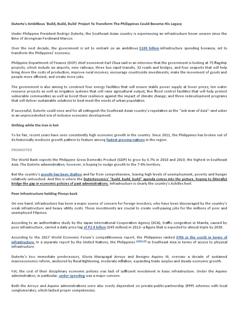 $180 Billion: Duterte's Ambitious 'Build, Build, Build' Project To ...