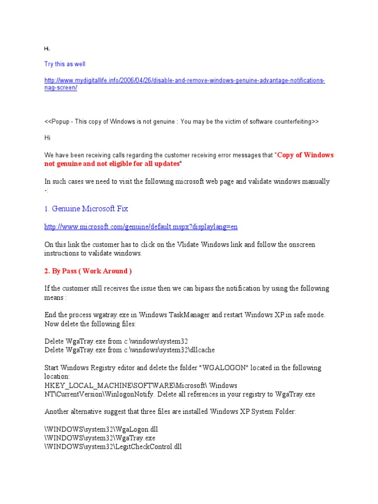 Windows Not Genuine | PDF | Windows Registry | Microsoft Windows