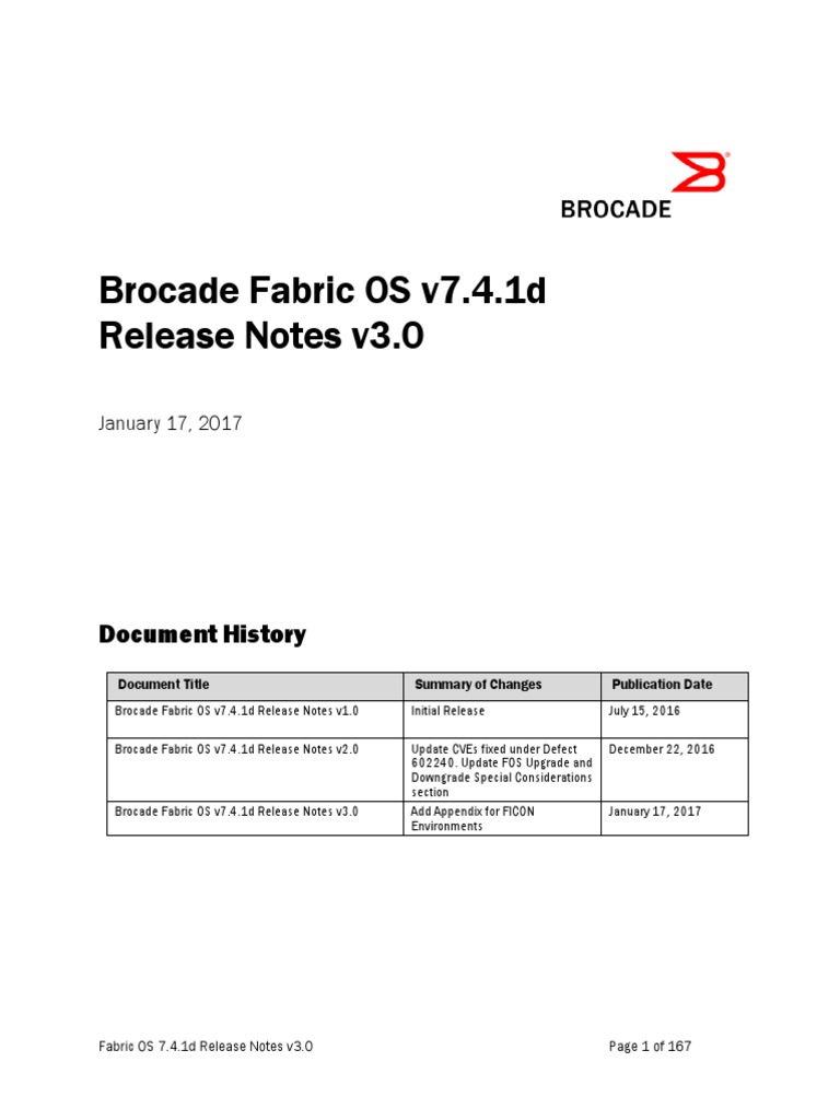 Brocade Fabric OS v7.4.1d Release Notes v3.0: Document History | PDF ...