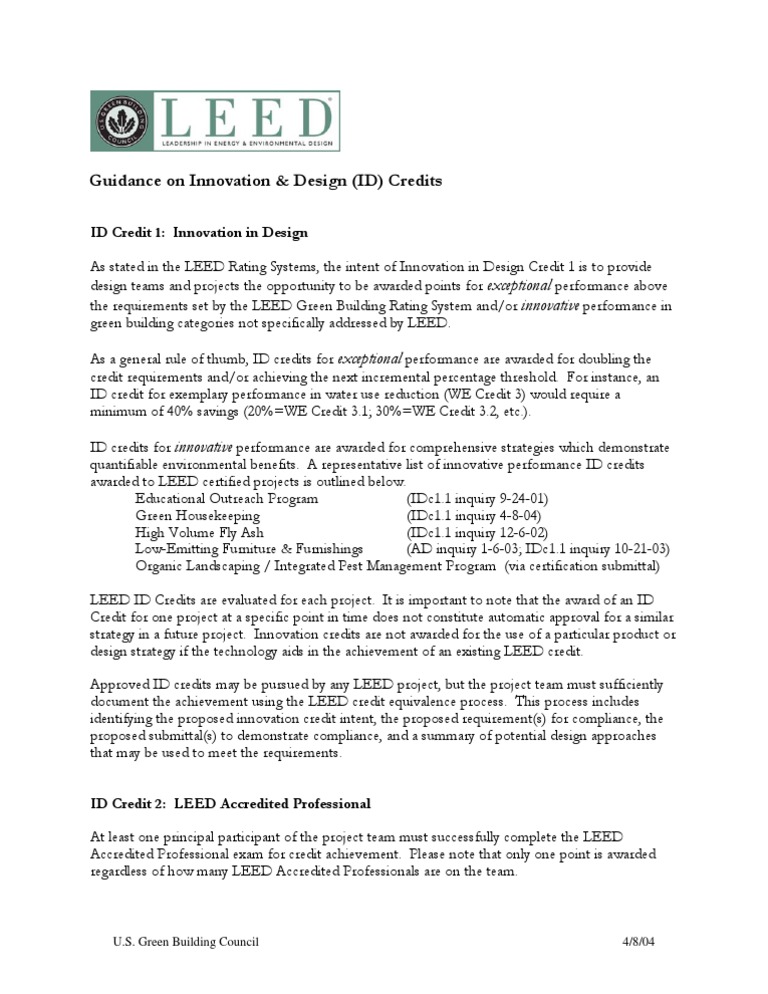 LEED Innovation & Design Credit Guide | PDF | Technology & Engineering