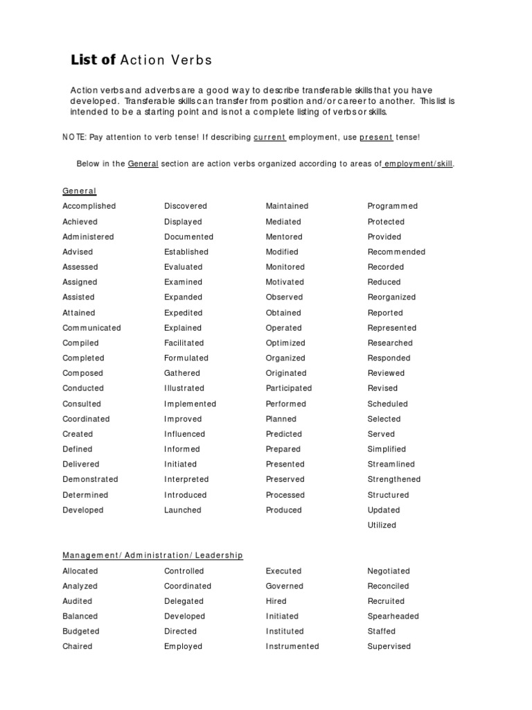 List of Action Verbs | PDF | Cognition | Business