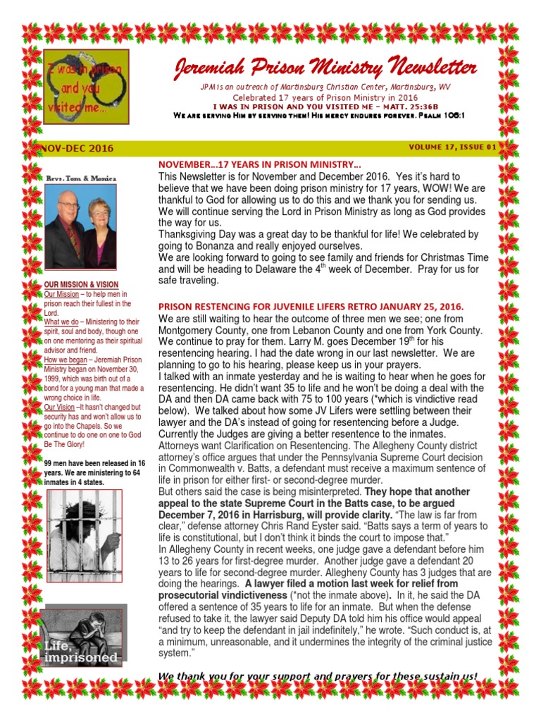 Jeremiah Prison Ministry Newsletter 2016 | PDF | Jesus | Prayer
