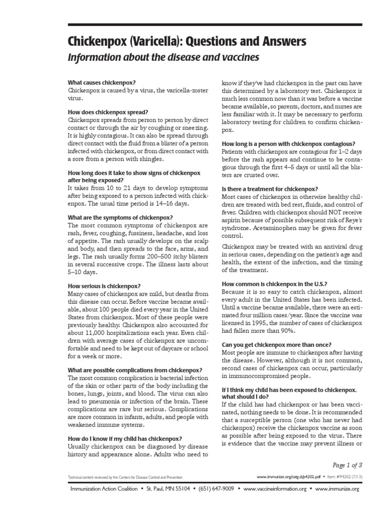 Chickenpox (Varicella) : Questions and Answers: Information About The ...