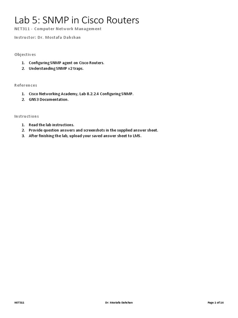 Lab 05 SNMP Cisco Routers PDF | PDF | Screenshot | Computer Networking