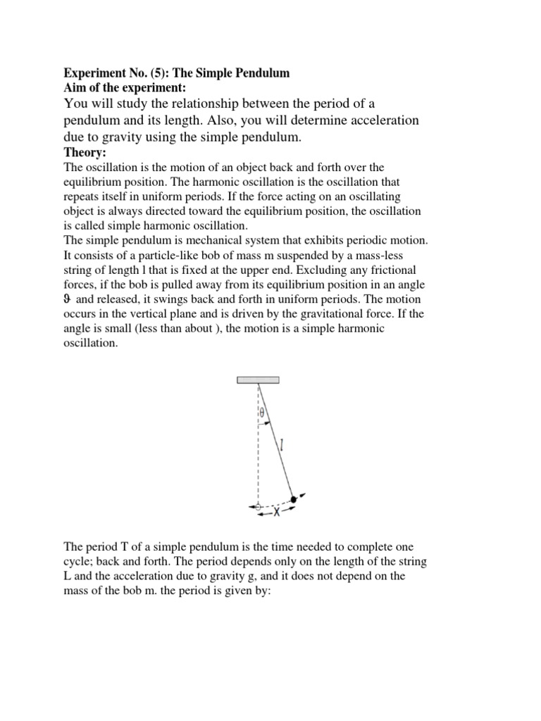 Experiment No. 5 The Simple Pendulum | PDF | Pendulum | Oscillation