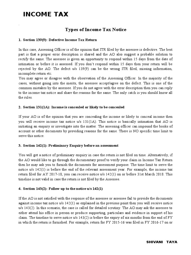 Types of Income Tax Notice | Download Free PDF | Income Tax In India ...
