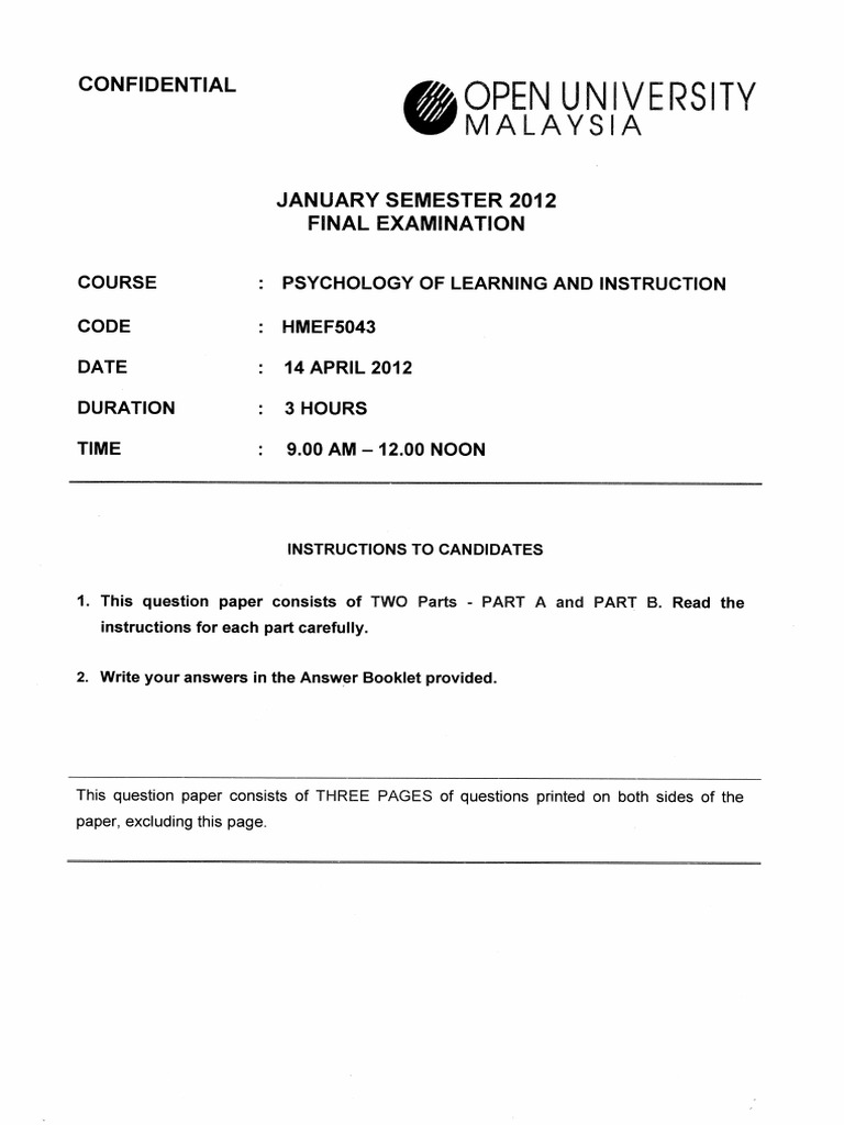 HMEF 5043 Exam Example 2012 | PDF