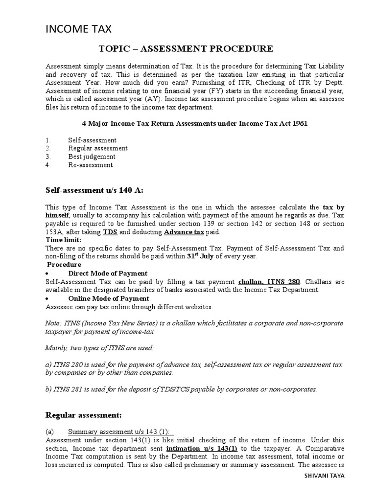 Types of Income Tax Assessment | PDF | Income Tax In India | Taxes