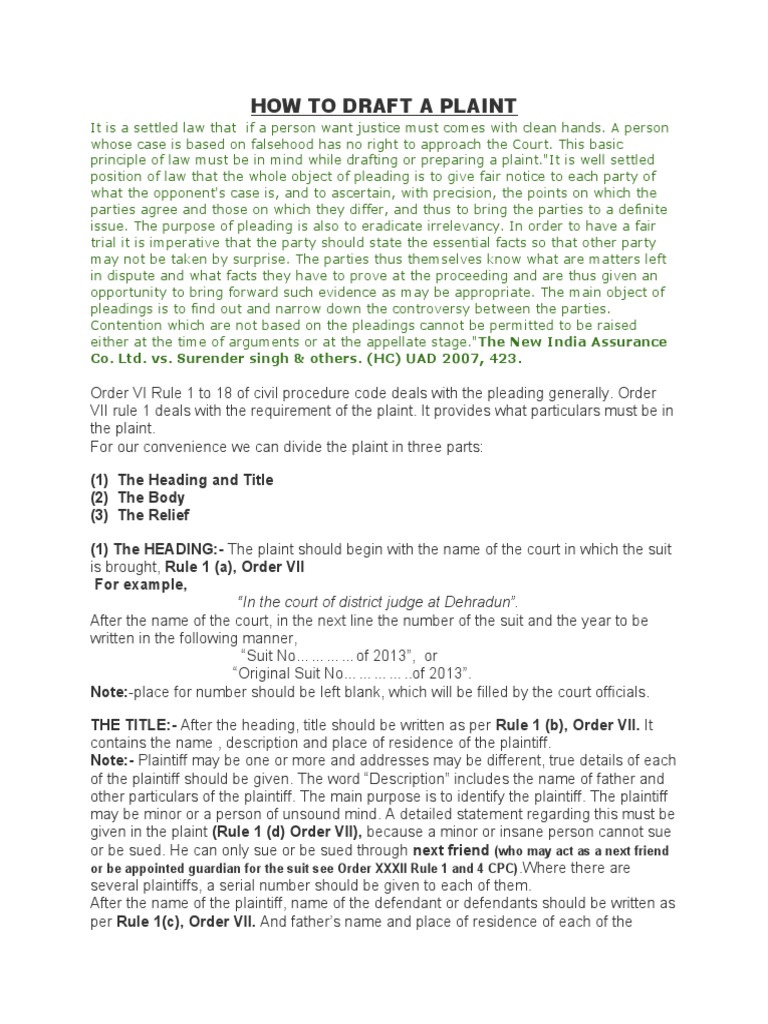 How To Draft Plaint-1 | PDF | Pleading | Lawsuit