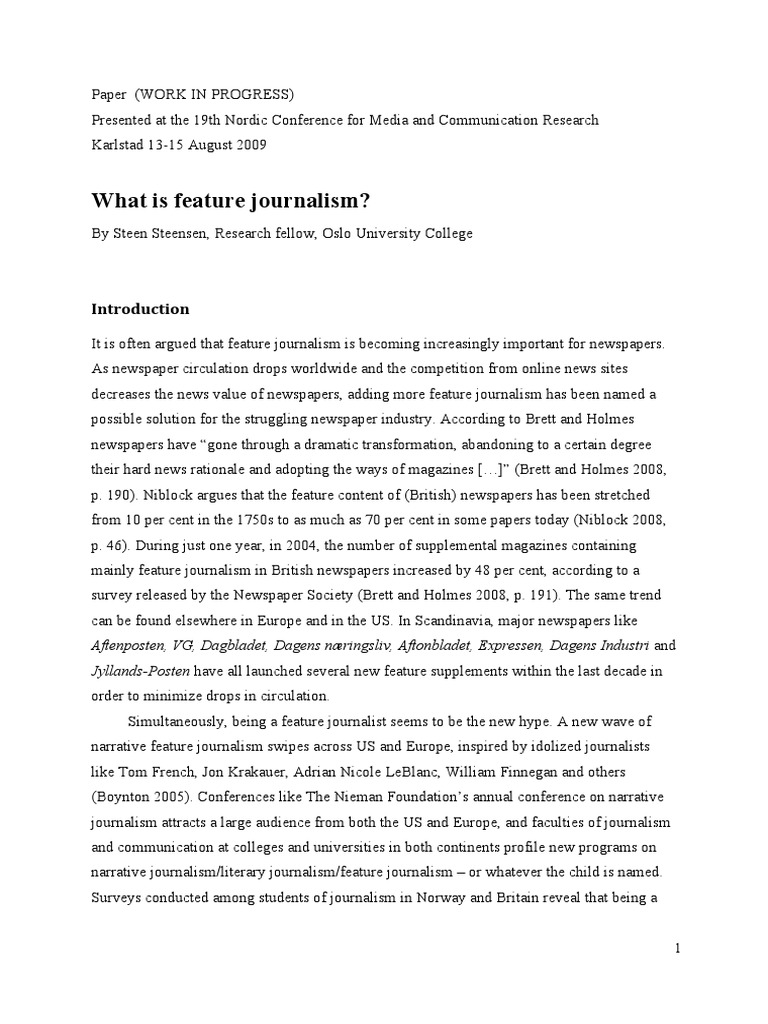 What Is Feature Journalism | PDF | Discourse | Journalism