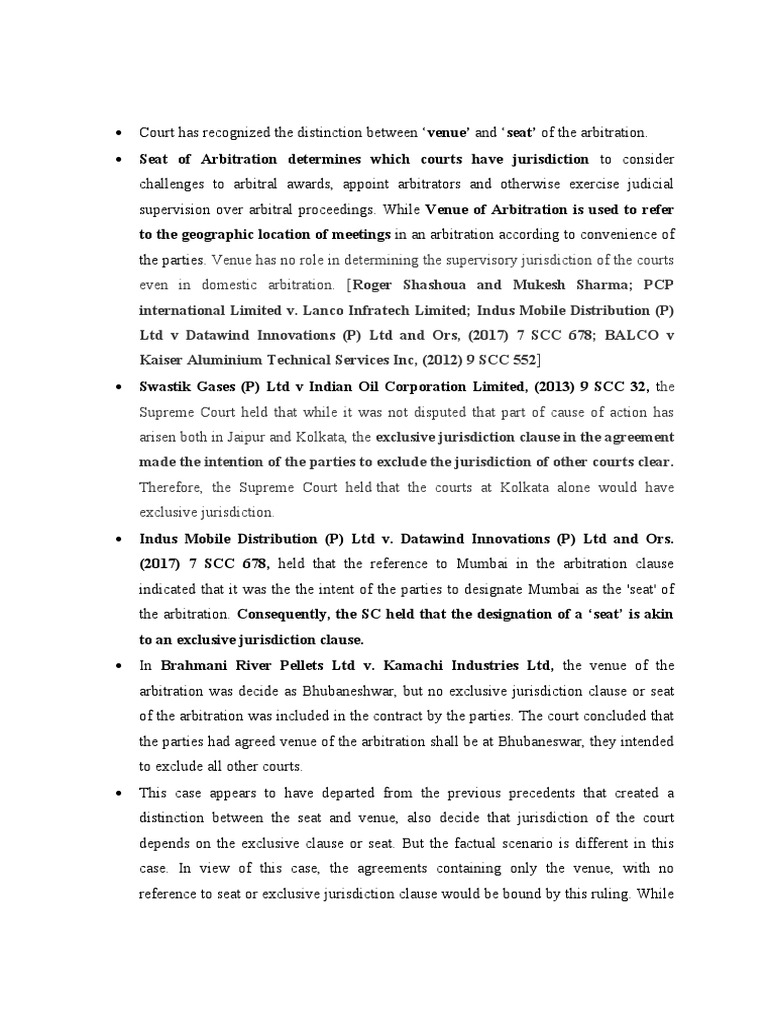 Distinction Between Seat and Venue in Arbitration | PDF | Arbitration ...