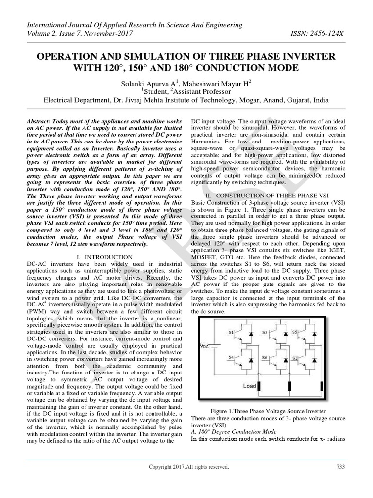 Operation and Simulation of Three Phase Inverter With 120°, 150° and ...