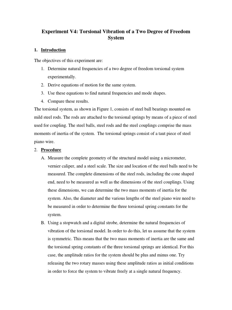 Experiment V4: Torsional Vibration of A Two Degree of Freedom System ...