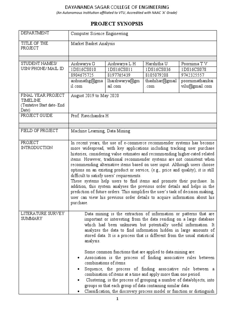 Project Synopsis: Department Title of The Project | PDF | Data Mining ...