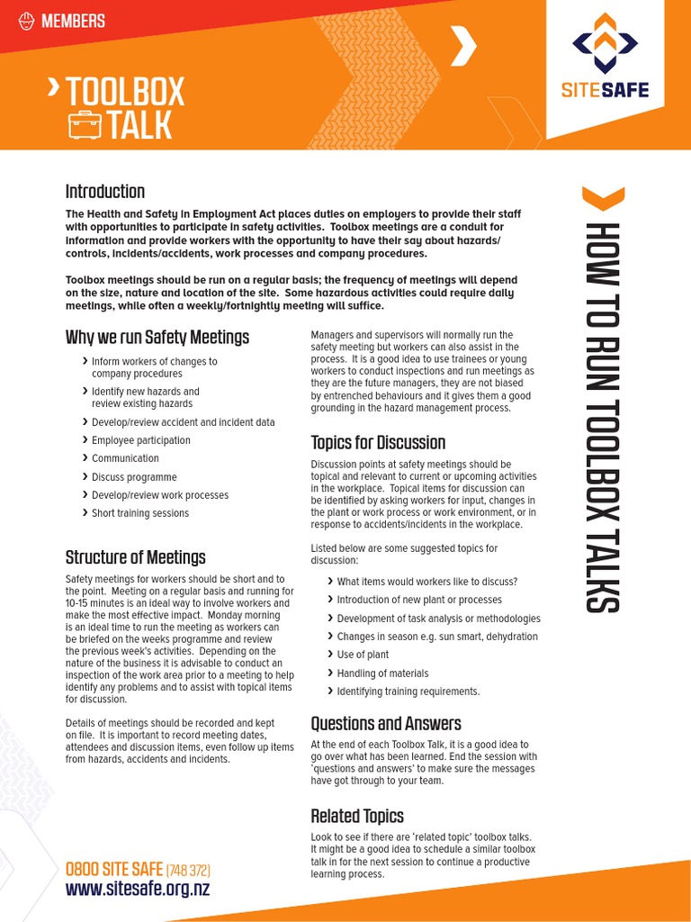 How To Run A Toolbox Talk | PDF | Employment | Occupational Safety And ...