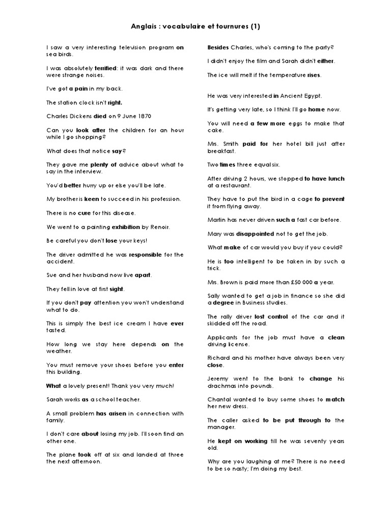 Tournures Anglais PDF | PDF