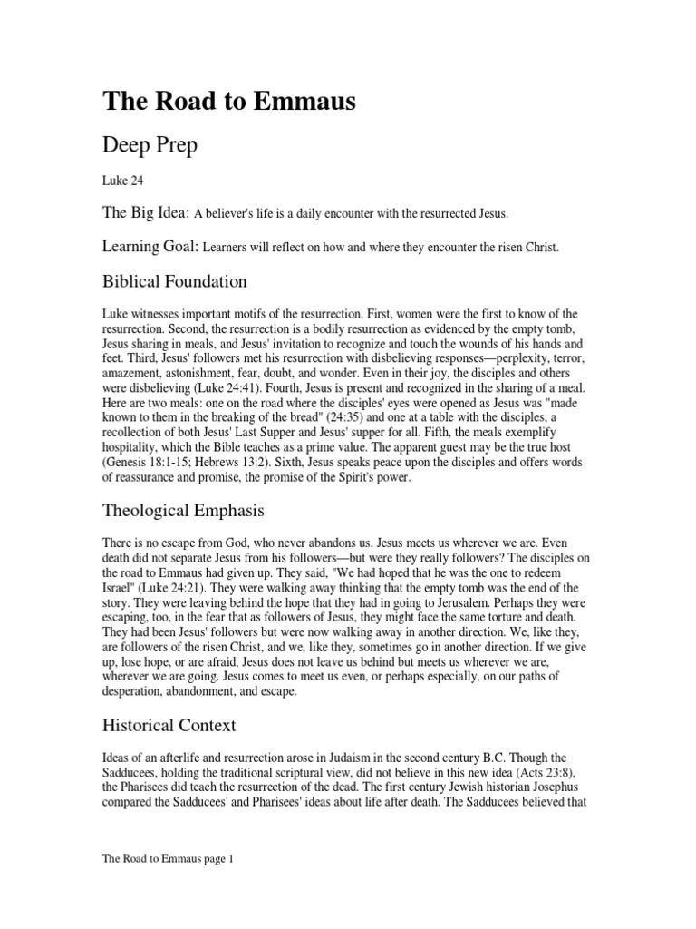The Road To Emmaus: Deep Prep | Download Free PDF | Resurrection Of ...