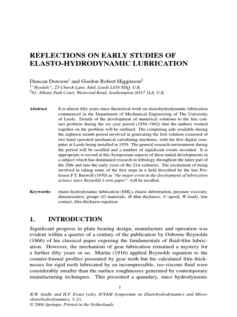 Studies of Elasto-Hydrodynamic Lubrication PDF | PDF | Bearing ...