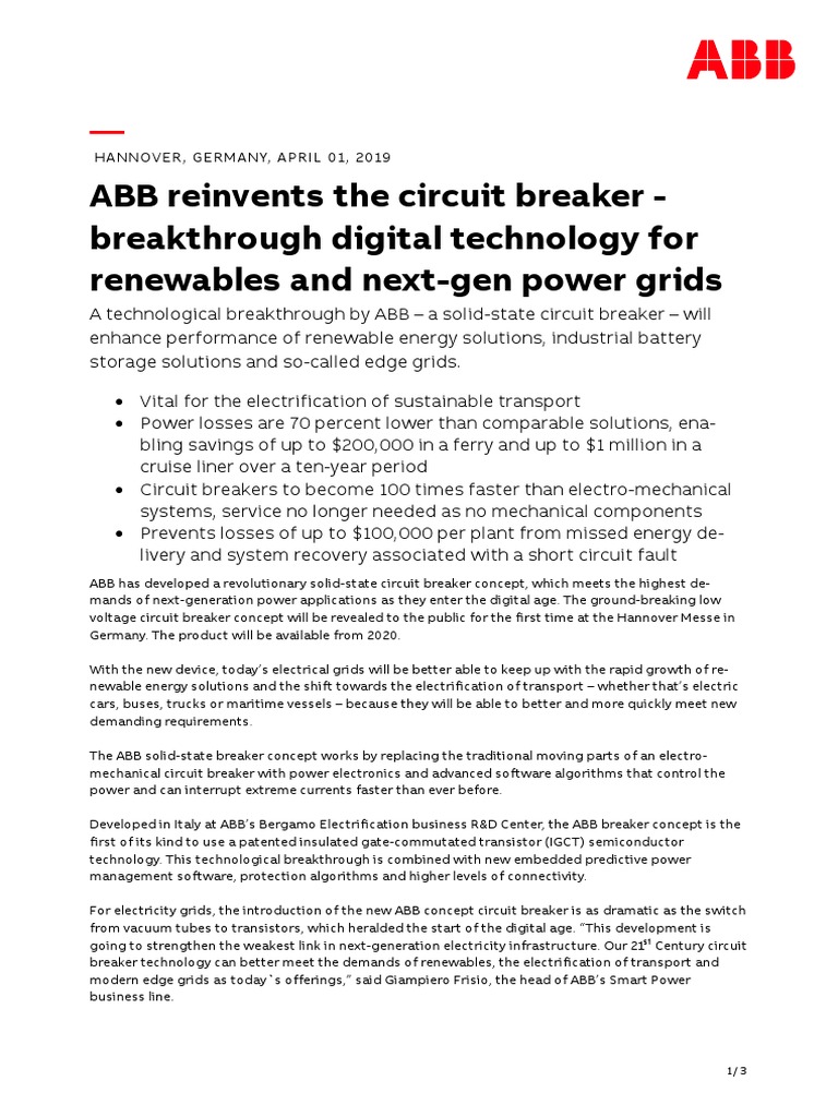 ABB Reinvents The Circuit Breaker - Breakthrough Digital Technology For ...
